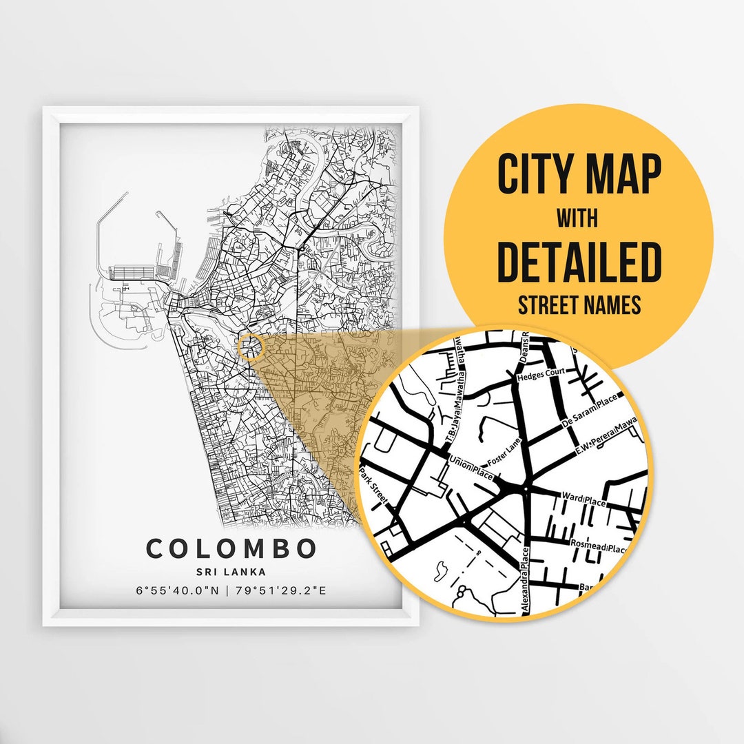Printable Map of Colombo, Sri Lanka With Street Names - Instant ...