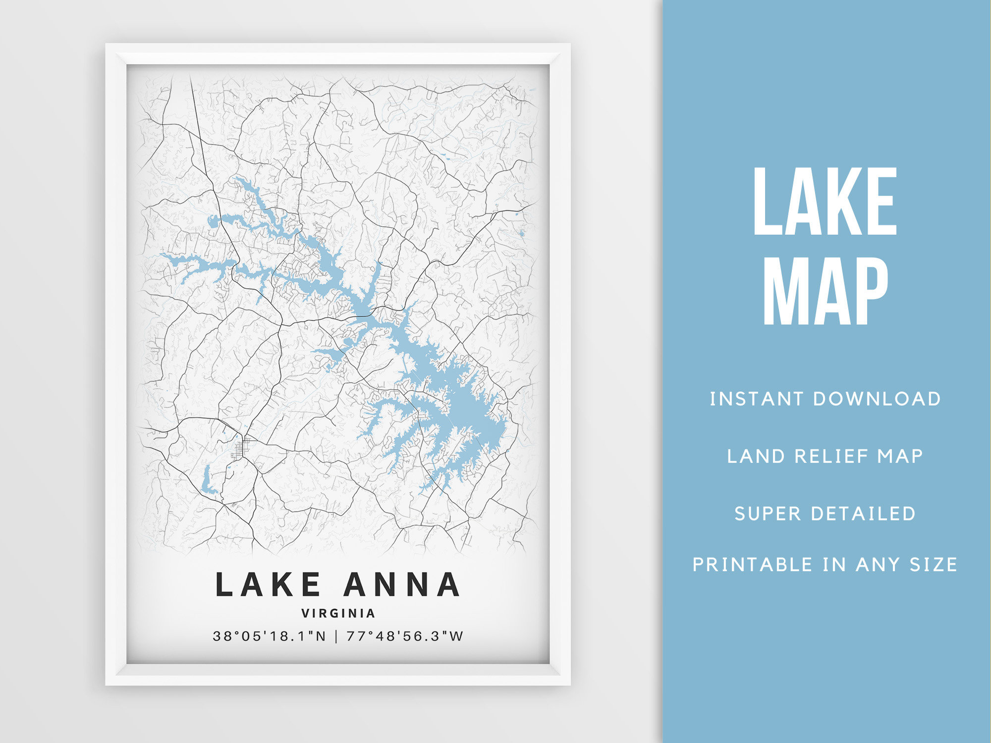 Printable Map of Lake Anna Virginia United States Instant | Etsy