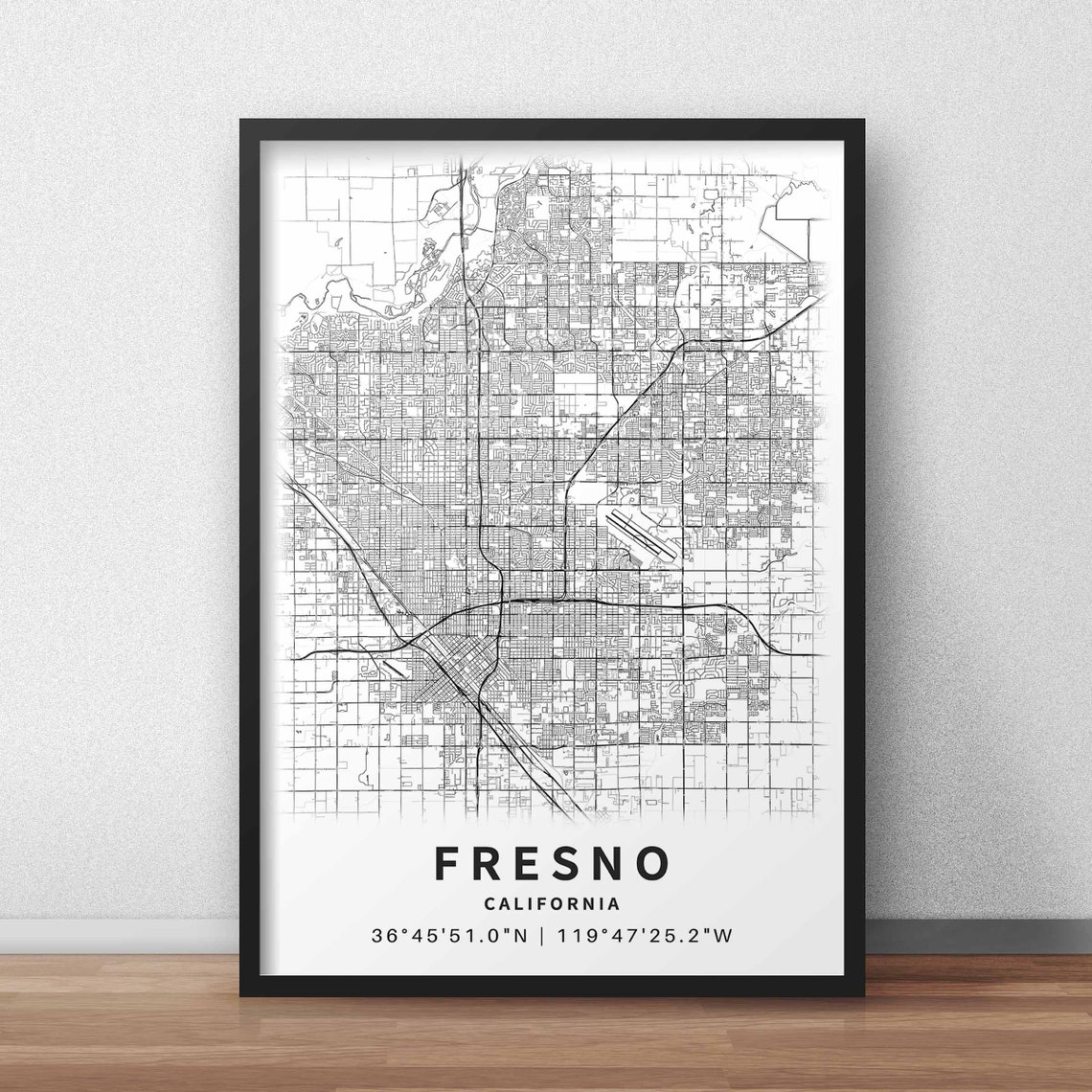 Fresno California Map With Street Names, Printable Fresno City Poster ...