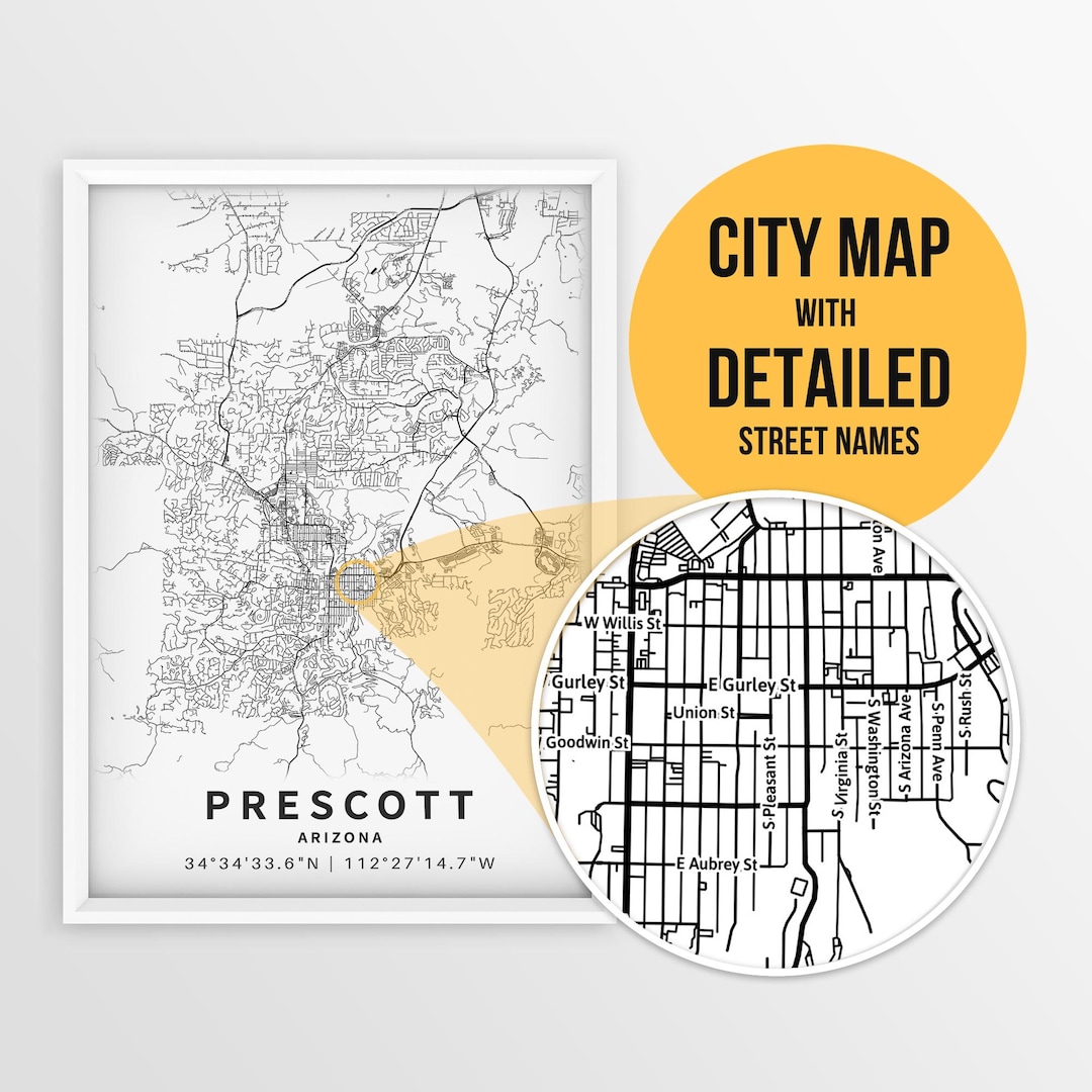 Printable Map of Prescott, Arizona, USA With Street Names - Instant ...