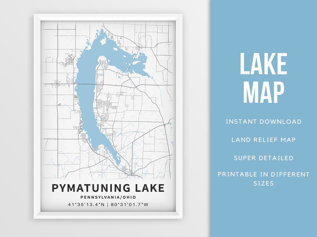 Printable Map of Pymatuning Lake Pennsylvania and Ohio - Etsy