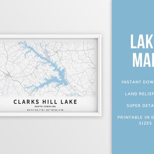 Printable Map of Clarks Hill Lake Georgia and South Carolina | Etsy