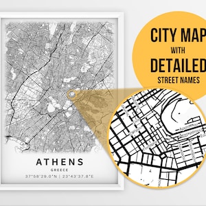 Printable Map of Athens Greece Αθήνα Mp Print With Street - Etsy