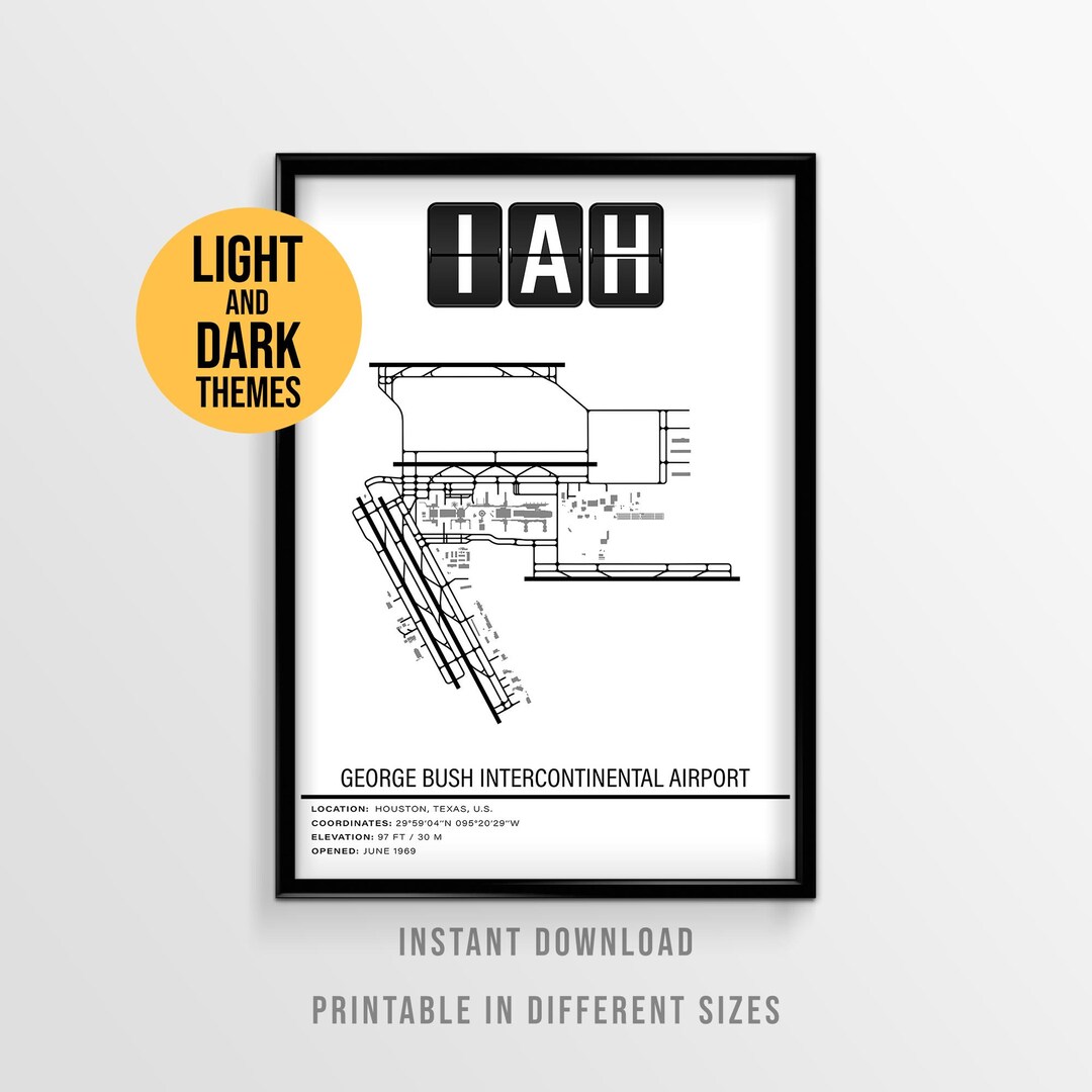 George Bush Intercontinental Airport Poster, IAH Houston Airport Map ...