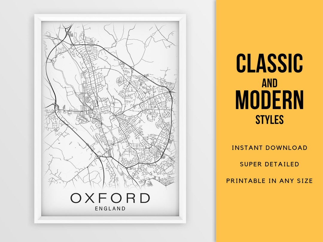 Printable Map of Oxford, England, United Kingdom Instant Download City ...