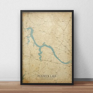 Vintage Style Map of Pickwick Lake, Tennessee, Alabama, Mississippi ...