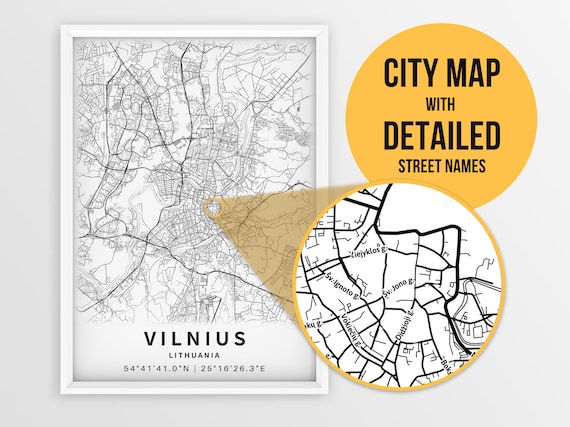 Printable Map of Vilnius Lithuania With Street Names Instant - Etsy