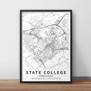 Printable Map of State College, Pennsylvania, USA With Street Names ...