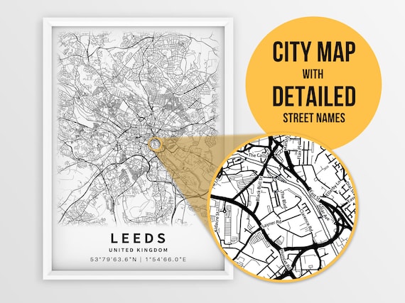 Printable Map of Leeds England United Kingdom UK With Street | Etsy