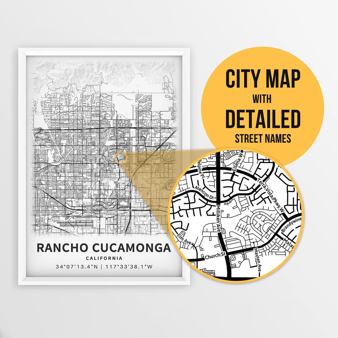 Mapa imprimible de Rancho Cucamonga, California, EE.UU. con nombres de ...