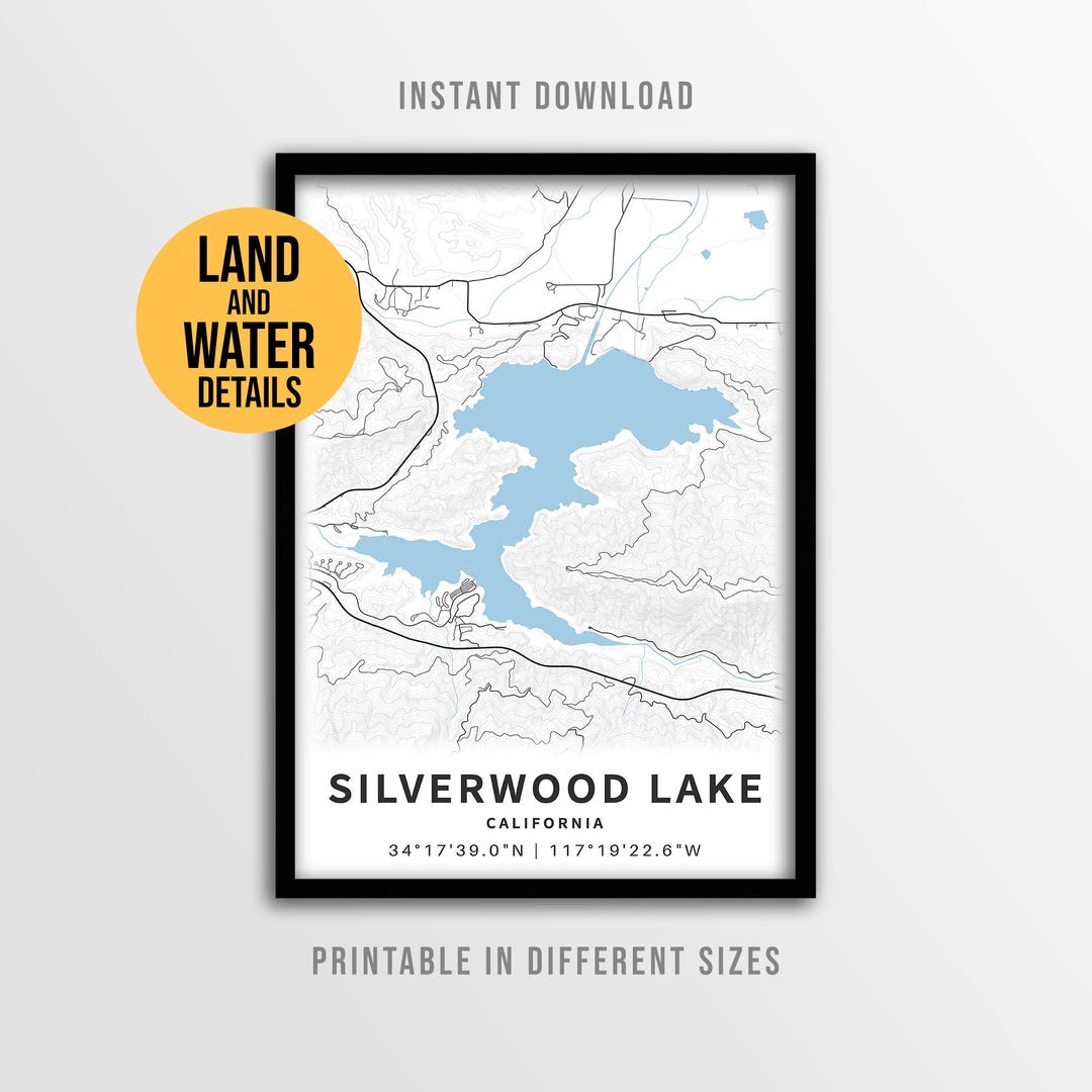 Silverwood Lake Map Poster, California Printable Lake House Decor ...
