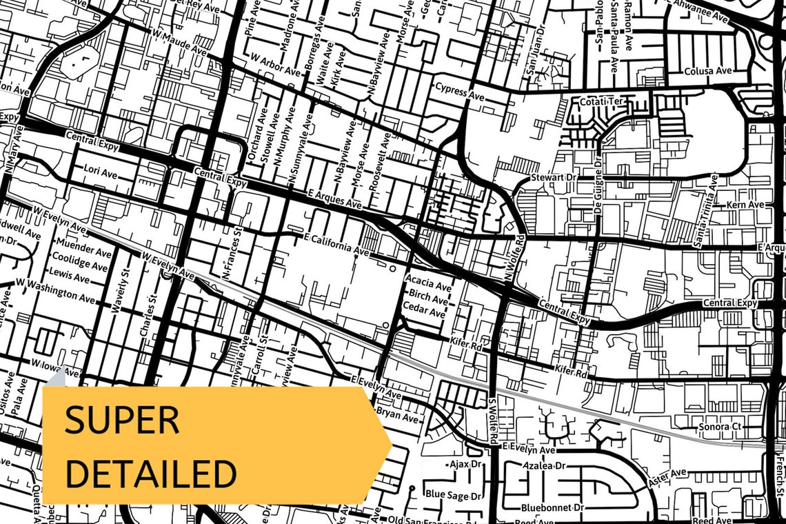 Printable Map of Sunnyvale California United States with | Etsy
