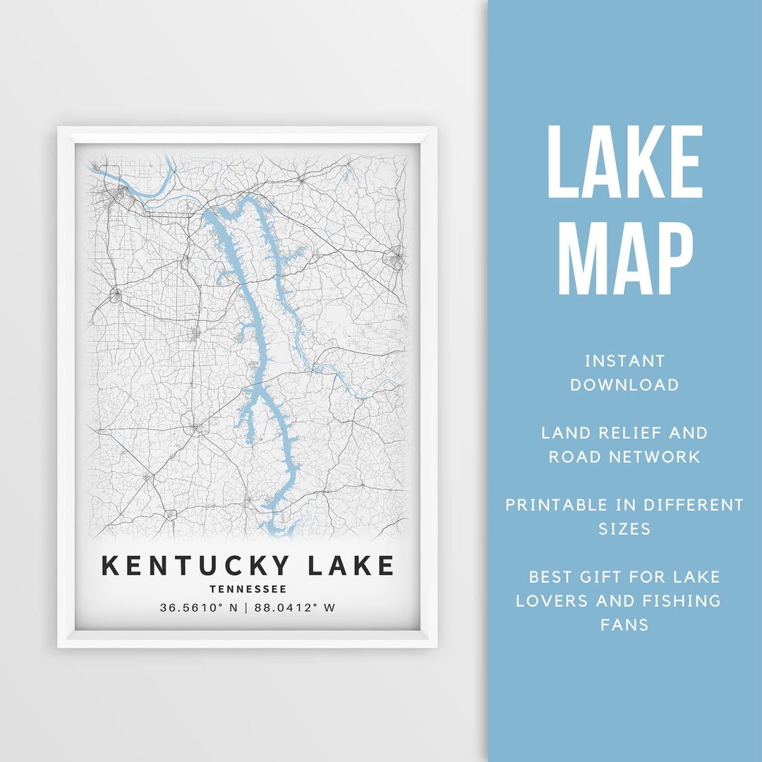 Printable Map Kentucky Lake, Tennessee, US - Instant Download \ Lake ...