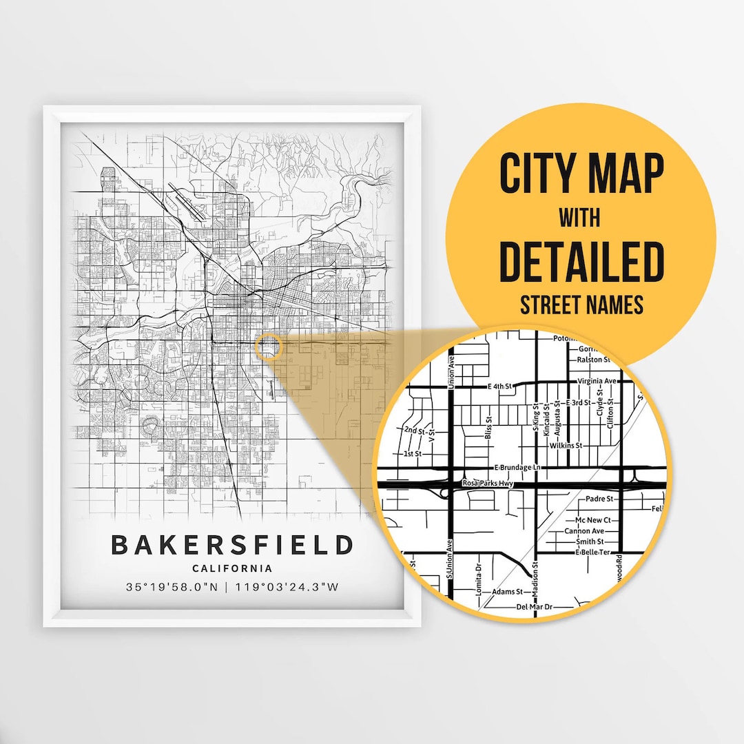 Printable Map of Bakersfield, California, USA With Street Names ...