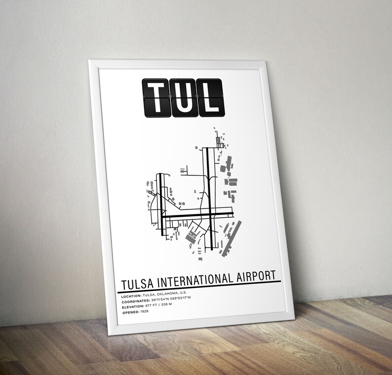 Tulsa Airport Map Poster, TUL Printable Wall Art, Oklahoma Aviation ...