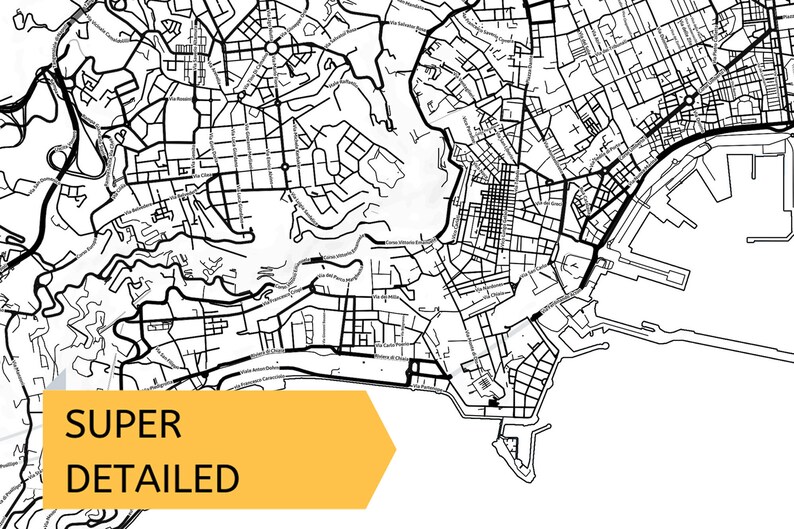 Printable Map of Naples, Italy With Street Names - Instant Download ...