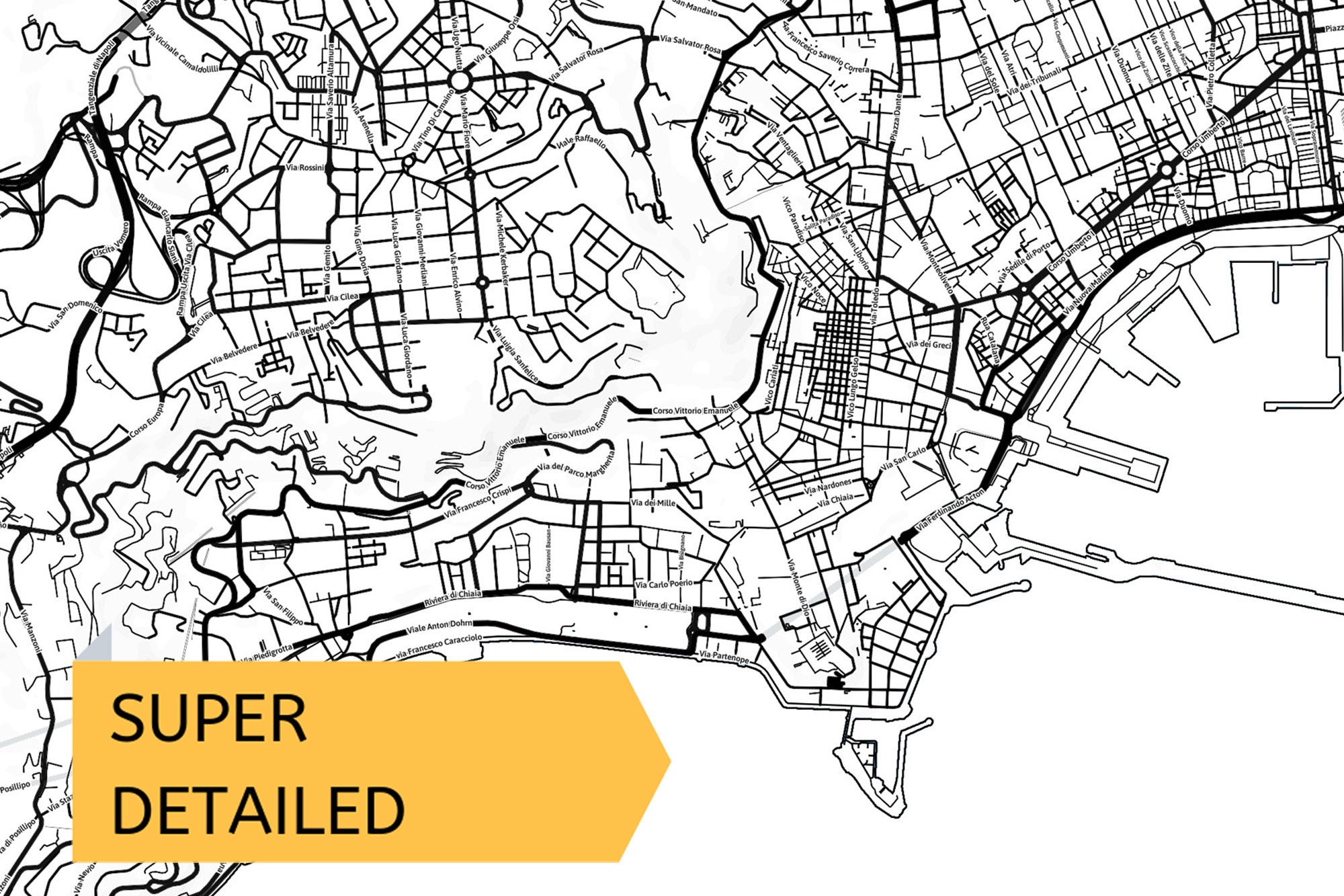 Printable Map of Naples, Italy With Street Names - Instant Download ...