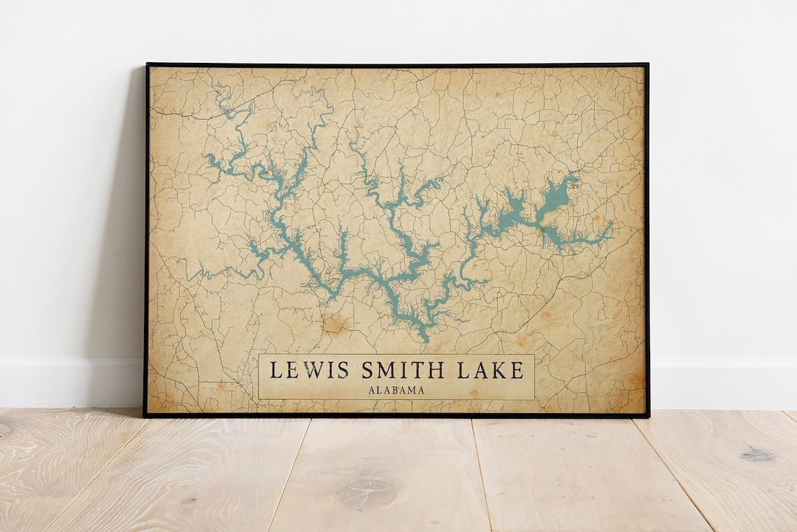 Vintage Style Map of Lewis Smith Lake Alabama USA Instant - Etsy