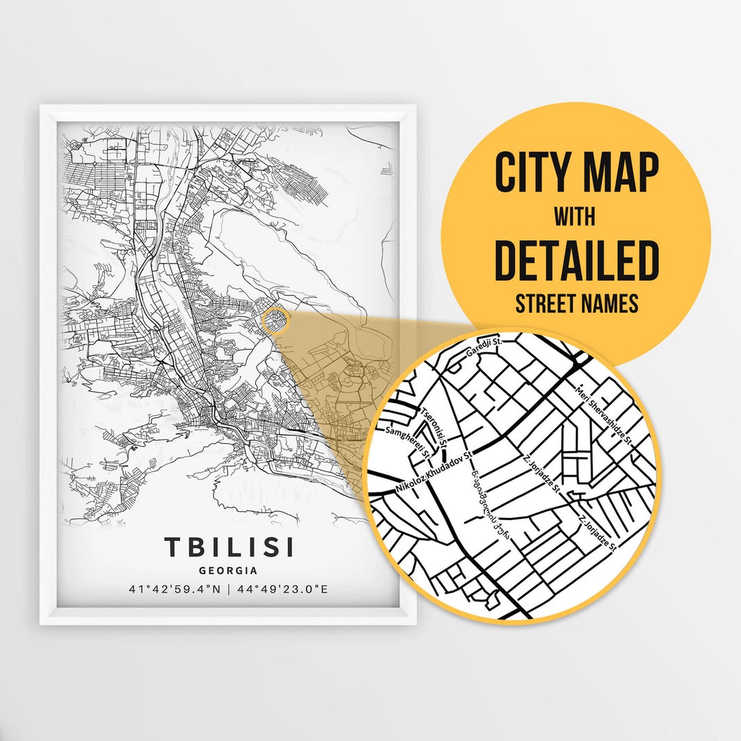 Printable Map of Tbilisi, Georgia With Street Names - Instant Download ...