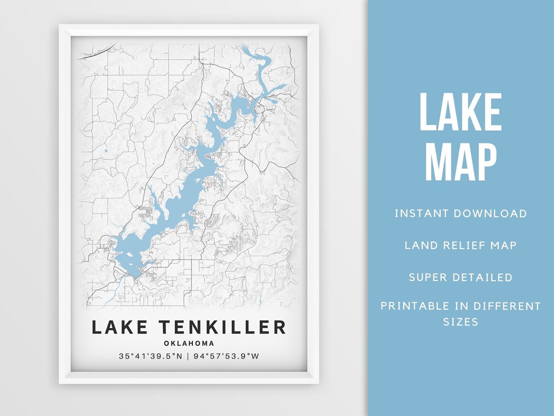 Printable Map of Lake Tenkiller Oklahoma United States - Etsy Denmark