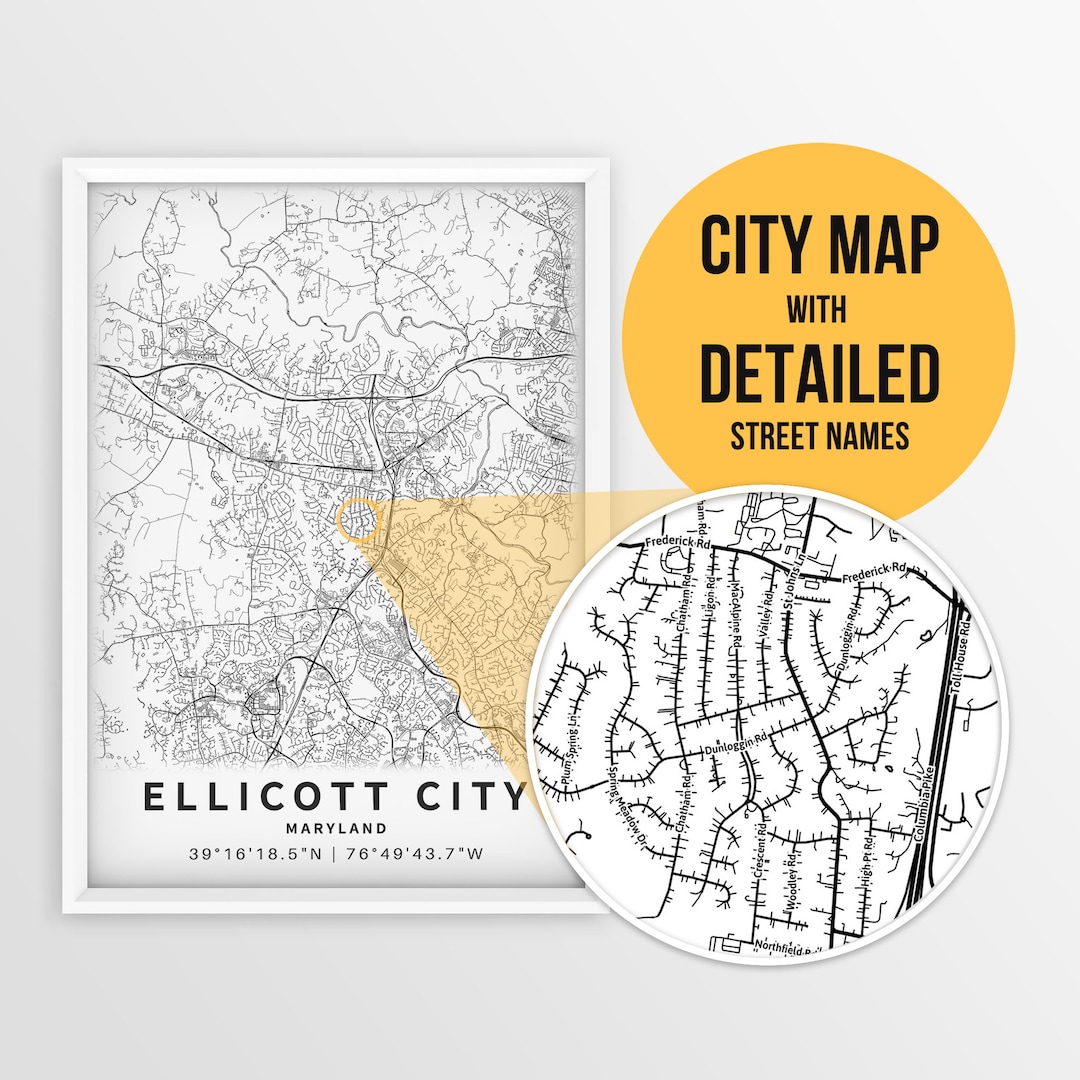 Printable Map of Ellicott City, Maryland, USA With Street Names Instant ...