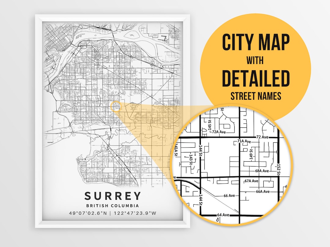 Printable Map of Surrey British Columbia Canada With Street - Etsy