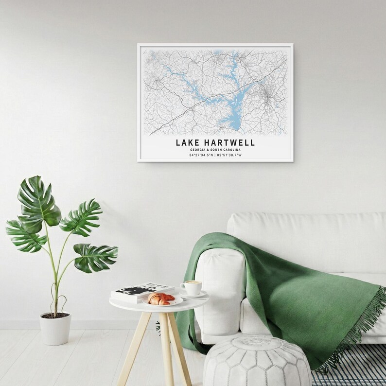 Lake Hartwell Map Poster, Printable Georgia & South Carolina Lakehouse ...