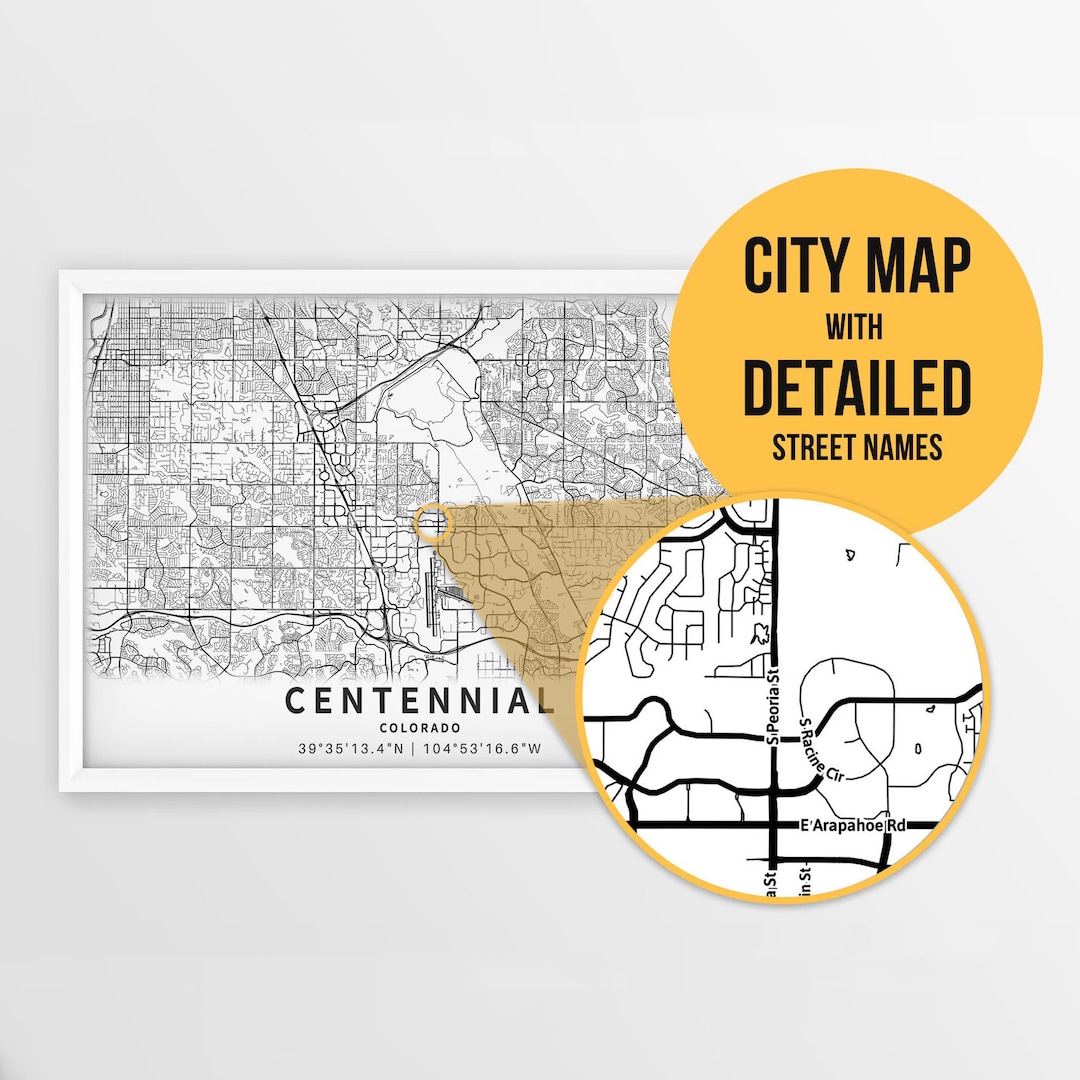 Printable Map of Centennial, Colorado, USA With Street Names - Instant ...