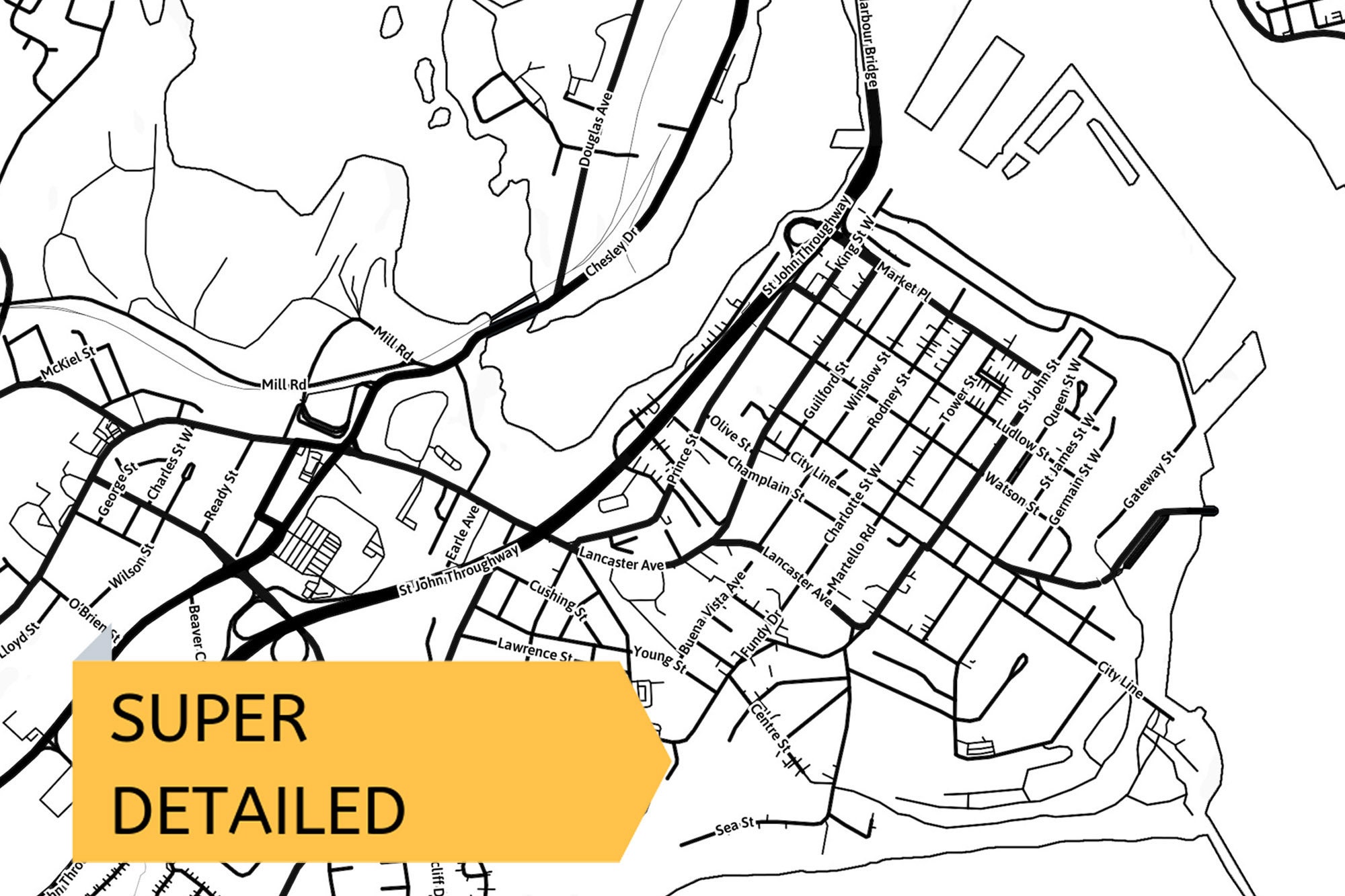 Printable Map of Saint John, New Brunswick, Canada With Street Names ...