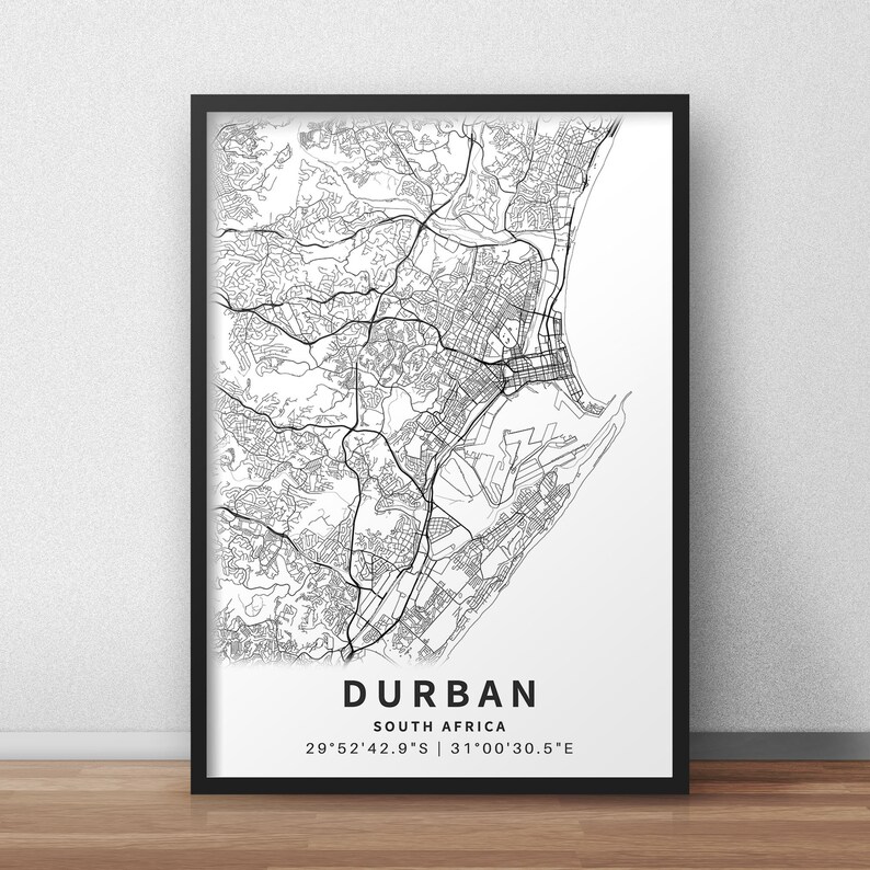 Printable Map of Durban, South Africa With Street Names - Instant ...