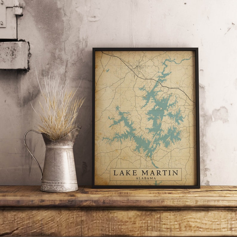 Vintage Style Map of Lake Martin Alabama USA Instant | Etsy