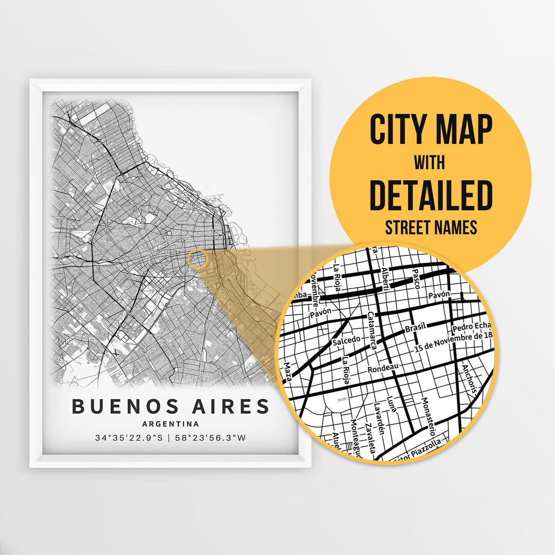 Printable Map of Buenos Aires, Argentina With Street Names - Instant ...