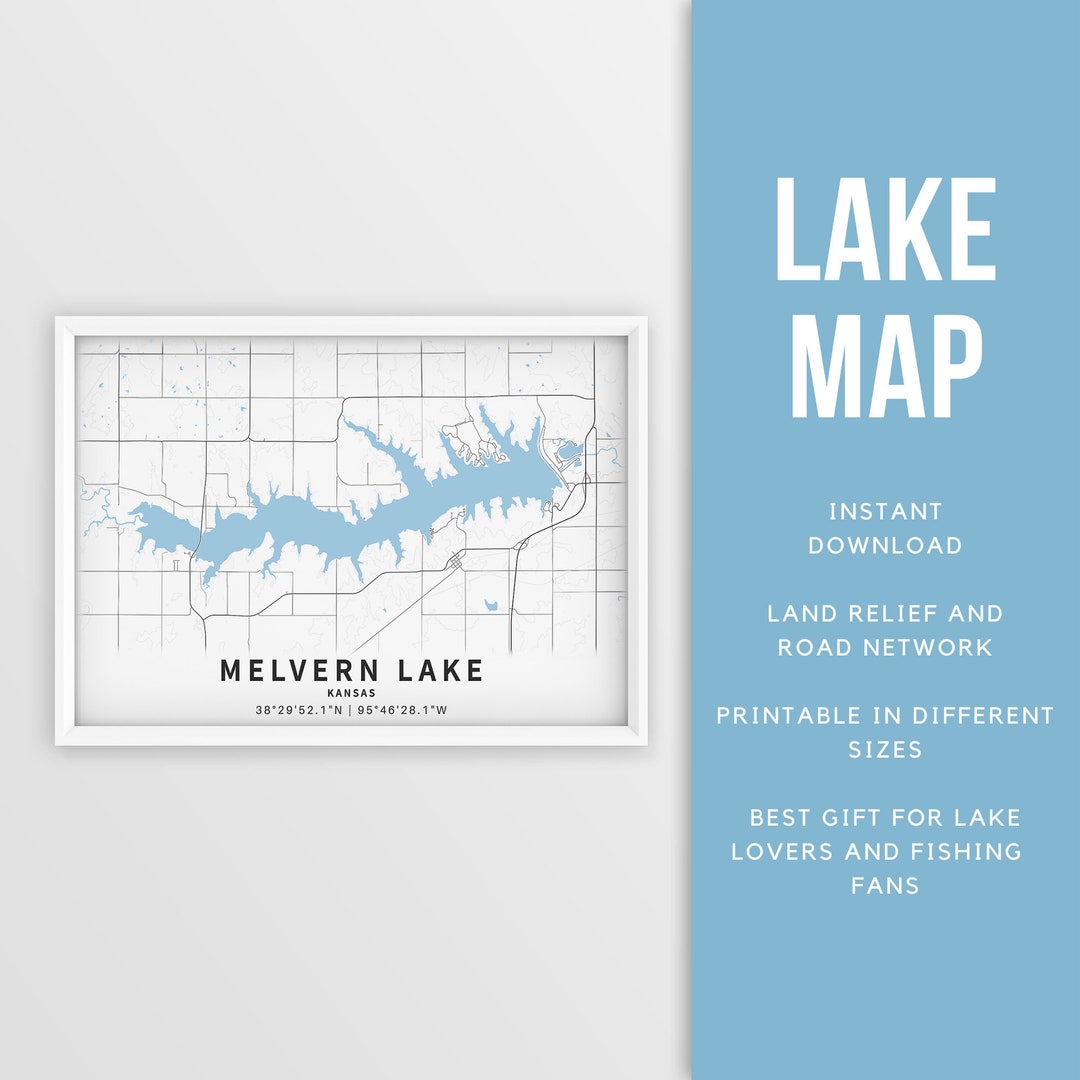 Printable Map of Melvern Lake, Kansas, US Instant Download Lake Map Map ...