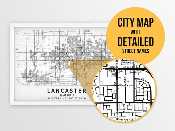 Mapa imprimible de Lancaster California Estados Unidos con | Etsy España