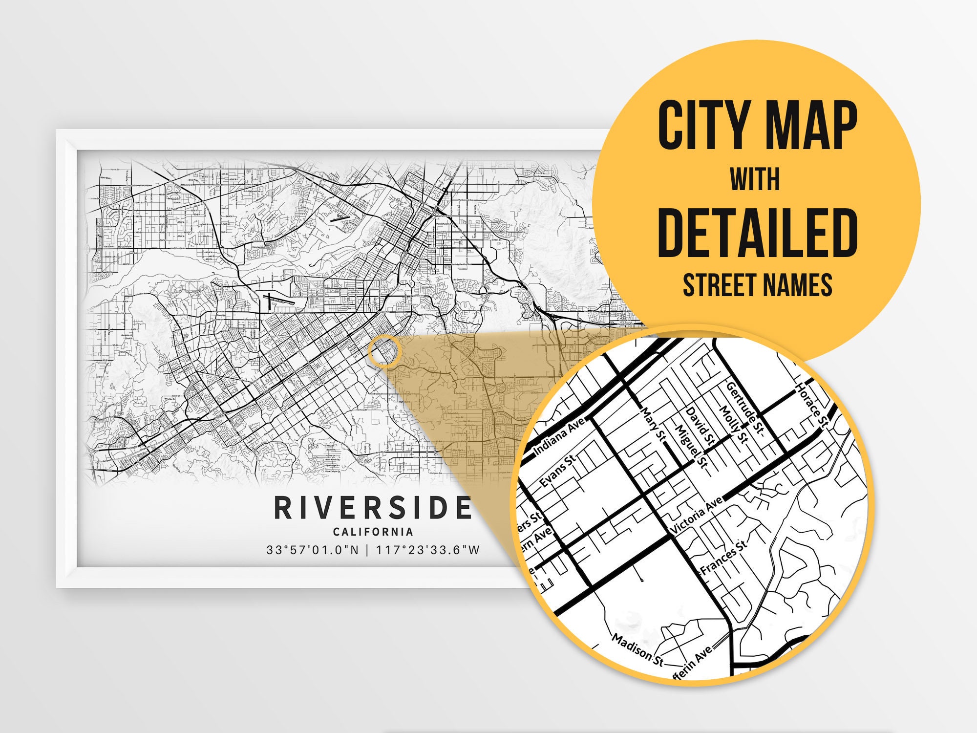 Printable Map of Riverside California United States With | Etsy