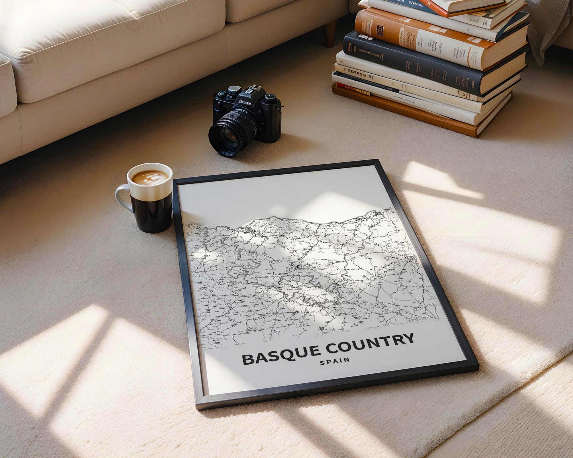 Basque Country Map Poster, Printable Spain Road Map With City Names ...