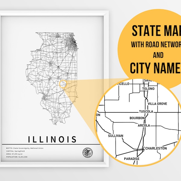 Printable Map of Illinois - Etsy