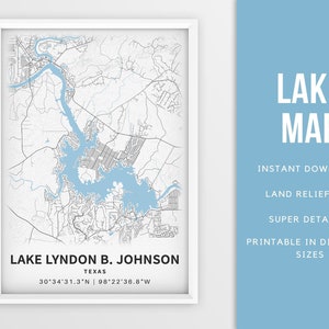 Printable Map of Lake Lyndon B. Johnson lake LBJ Texas - Etsy