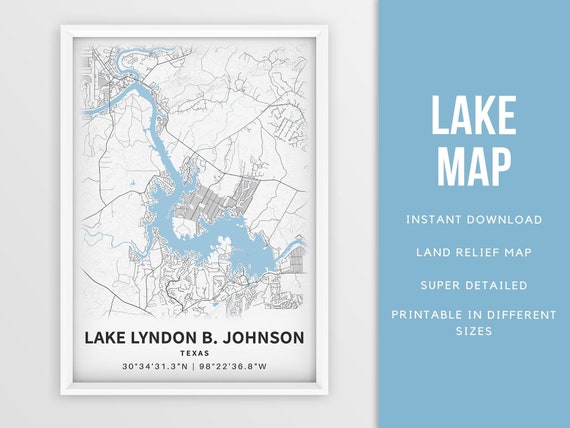Printable Map of Lake Lyndon B. Johnson lake LBJ Texas - Etsy