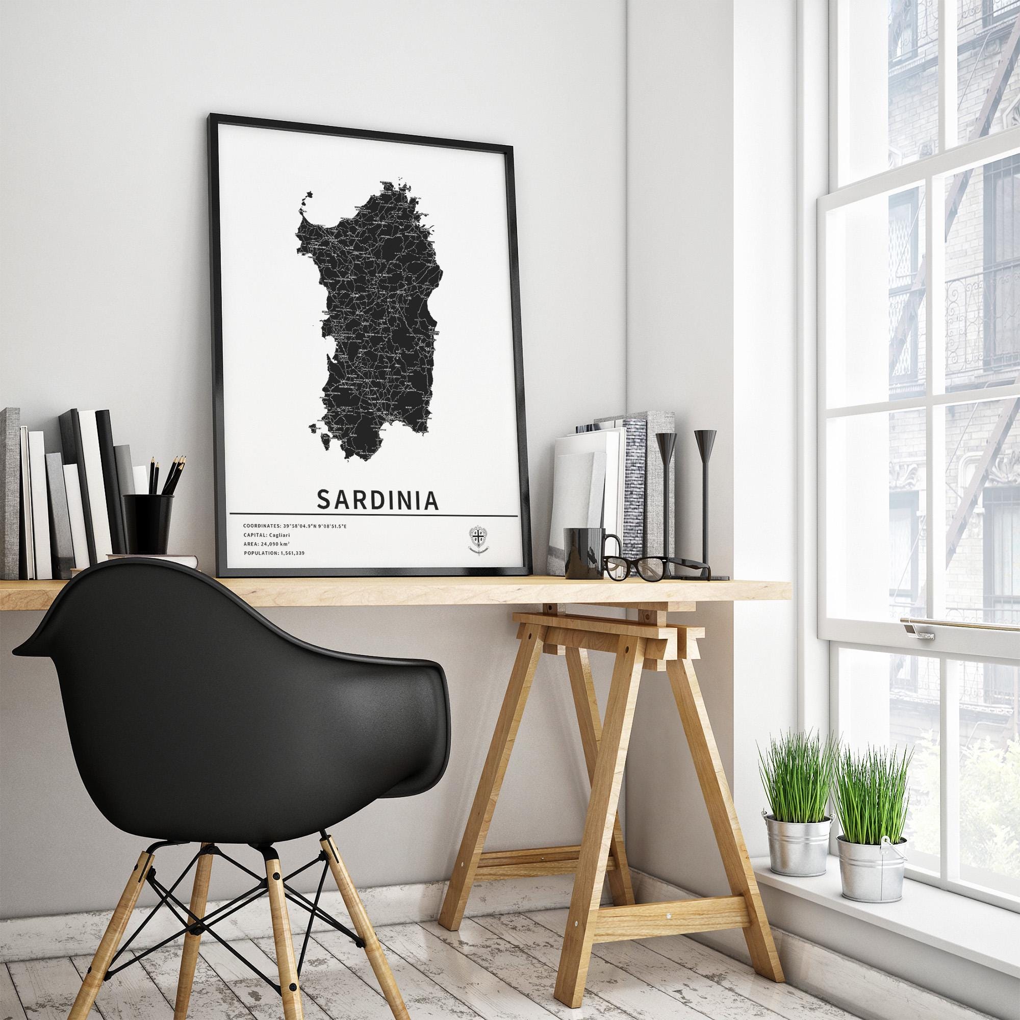 Sardinia Map Poster, Printable Italy Road Map With City Names (instant ...