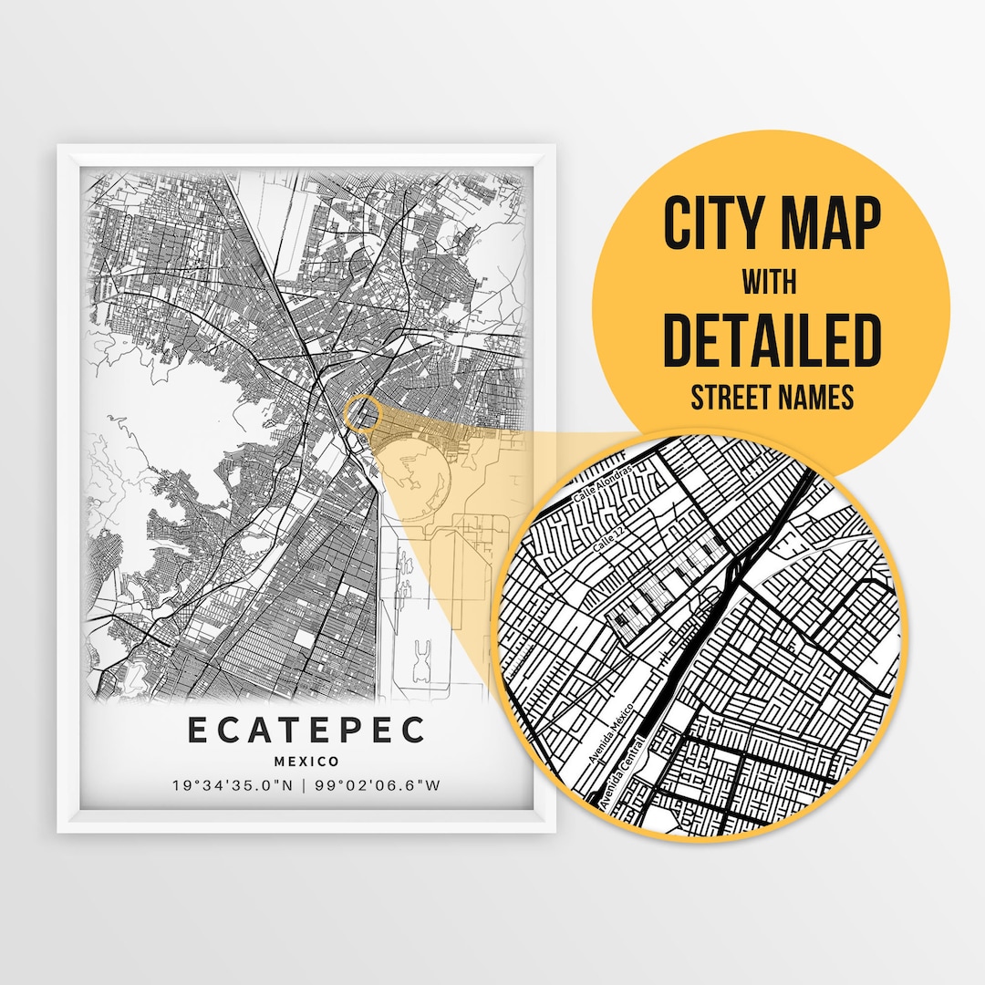 Mapa imprimible de Ecatepec, México con nombres de calles - Descarga ...