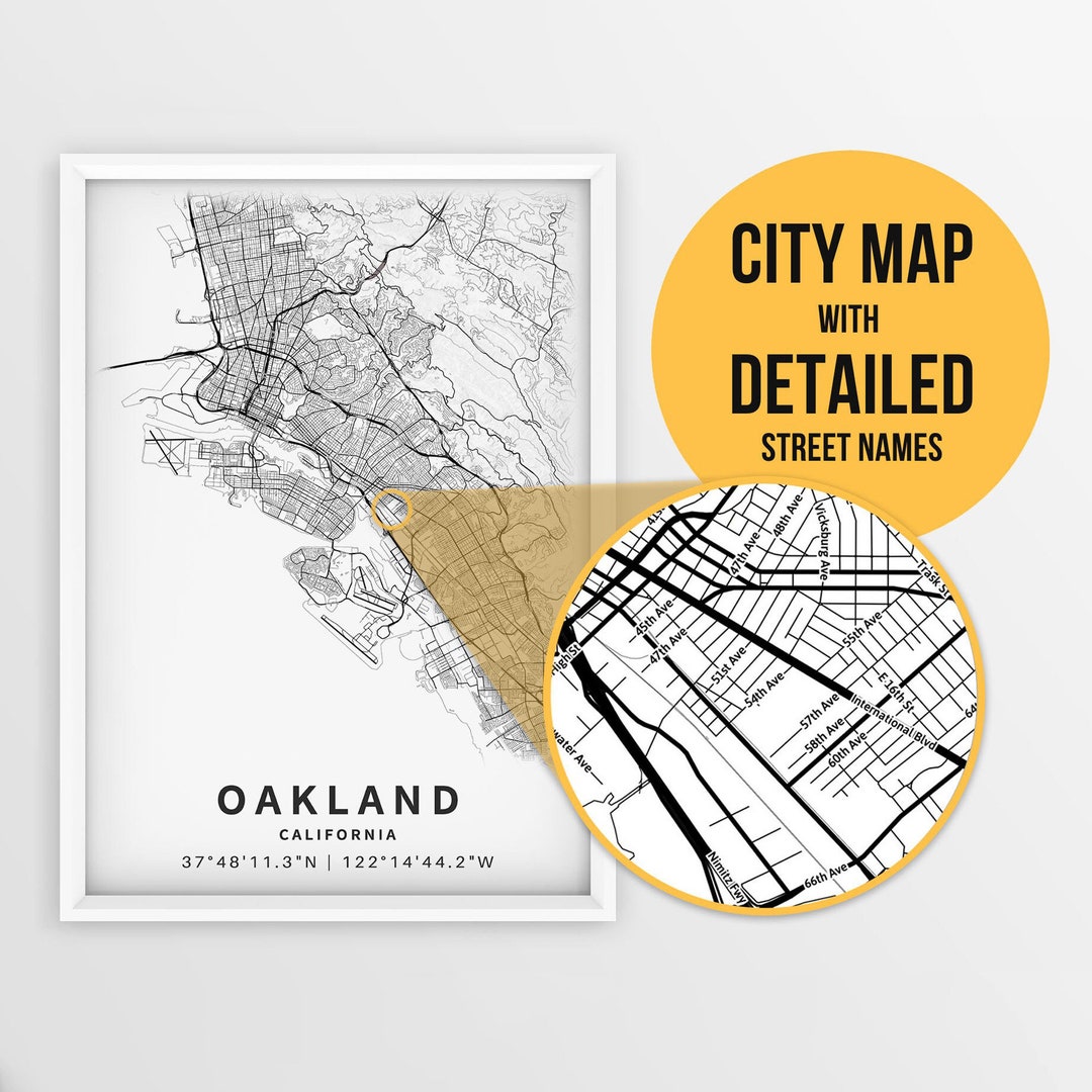 Printable Map of Oakland, California, USA With Street Names - Instant ...