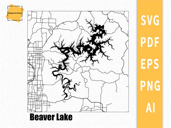 Layered Map of Beaver Lake Arkansas Map Vector File SVG - Etsy