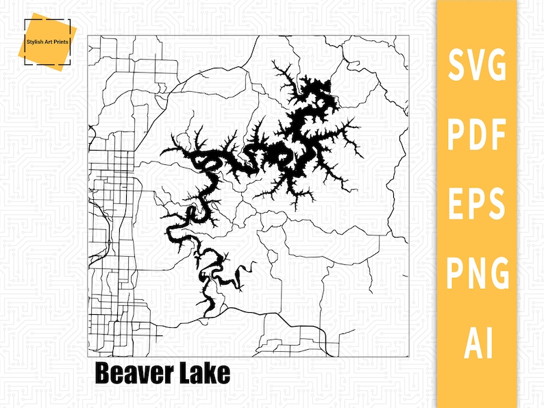 Layered Map of Beaver Lake Arkansas Map Vector File SVG - Etsy