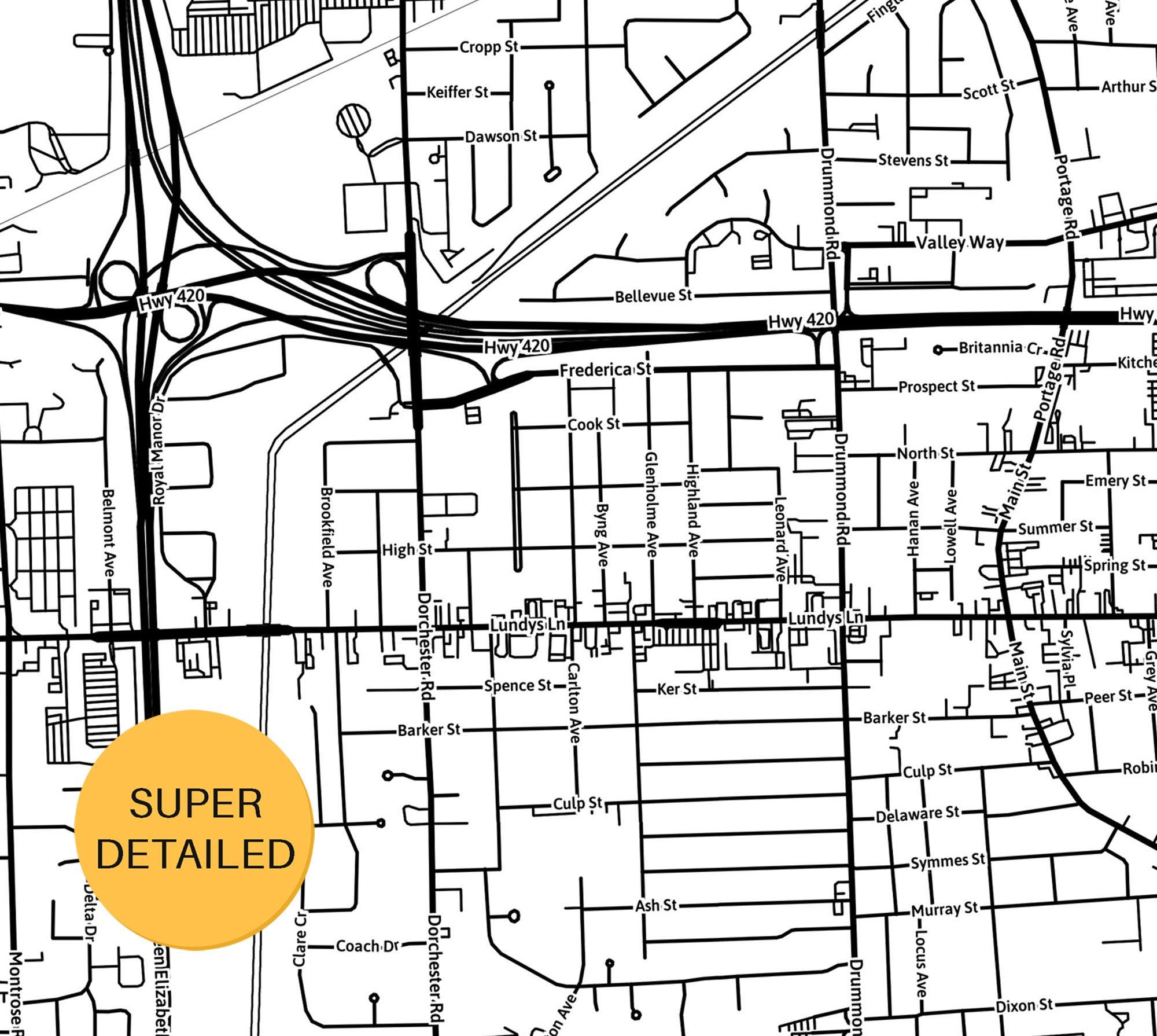 Printable Map of Niagara Falls, Ontario, Canada With Street Names ...