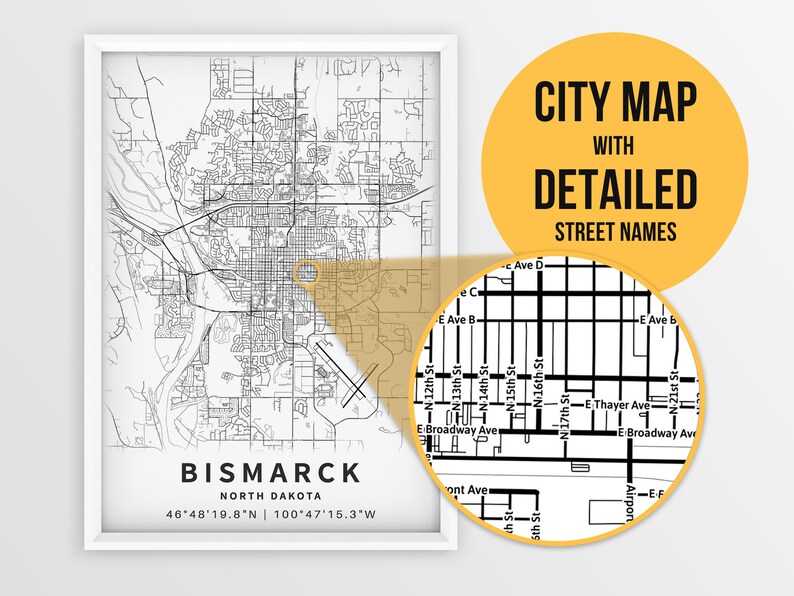 Printable Map of Bismarck North Dakota United States With - Etsy