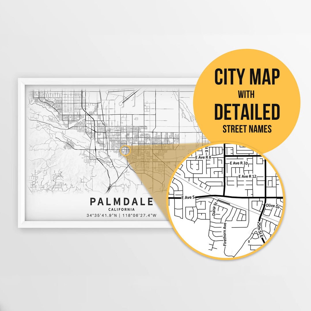 Printable Map of Palmdale, California, USA With Street Names - Instant ...