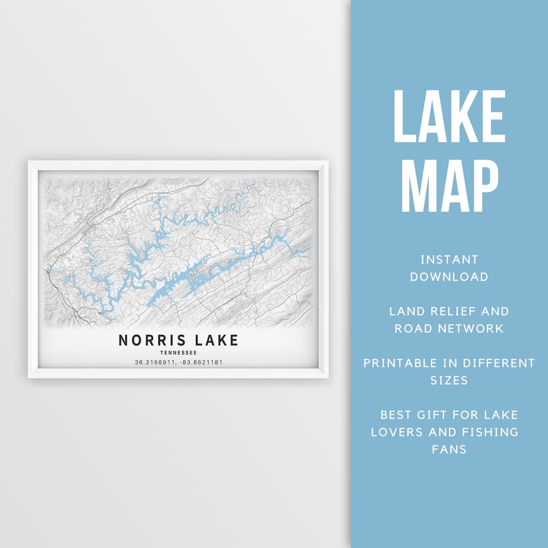 Printable Map Norris Lake, Tennessee, US - Instant Download \ Lake Map ...
