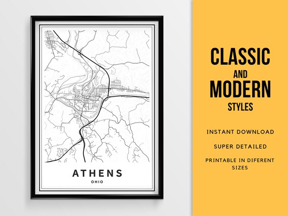 Printable Map of Athens OH Map Print Ohio USA City Map - Etsy