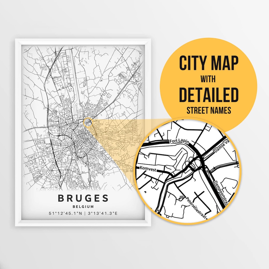 Printable Map of Bruges, West Flanders, Belgium With Street Names ...